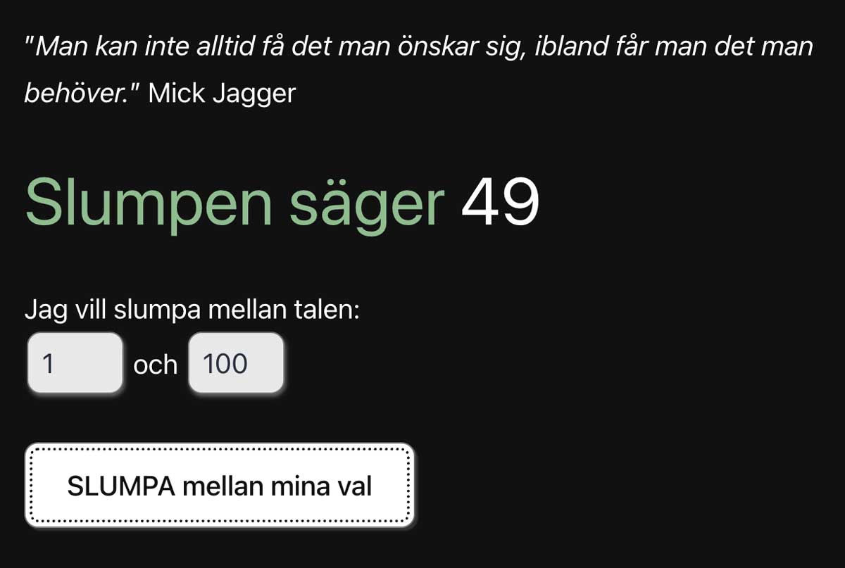 Slumpa ett (eller flera) nummer ‣ Slumpen.nu